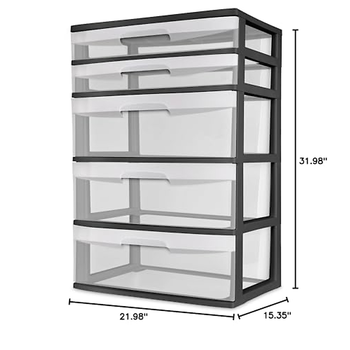 CLMSTE Plastic 5 Drawer Wide Tower, Black