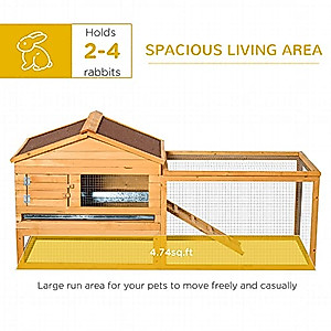 PawHut 62" Large Outdoor Rabbit Cage Small Animal Hutch Playpen With Run