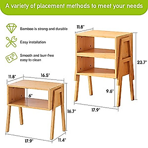 End Table Set of 2 Bamboo Stackable Bedside Table Living Room Nightstand 2-Tier Storage Shelf Wood Sofa Table for Small Space Bed Room Living Room
