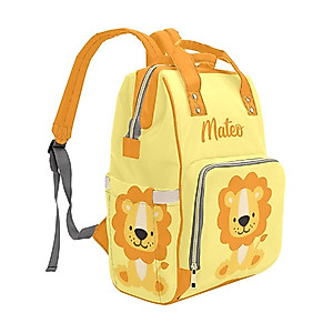 Lion Personalized Diaper Bag Backpack Tote with Name,Custom Travel Nappy Mommy Bag Backpack