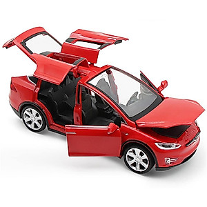 1:32 Scale Model X Alloy Car Model Diecast Toy Vehicles for Kids, Tesla car Model，Pull Back Alloy Car with Lights and Music,Mini Vehicles Toys for Kids Gift ，Children Birthday Gift（Model X-Red）