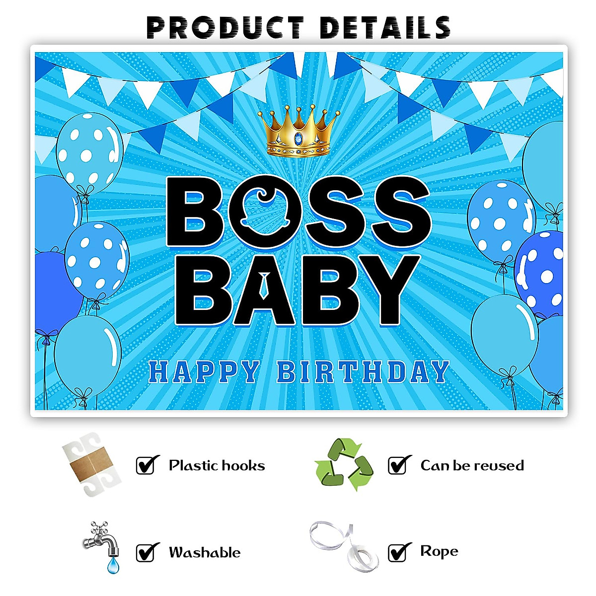 INNORU Boss Boy Backdrop Banner, Gender Reveal Poster Baby Shower Photography Backdrop Boy 1st Birthday Party Decorations Photo Booth Props 6x4ft