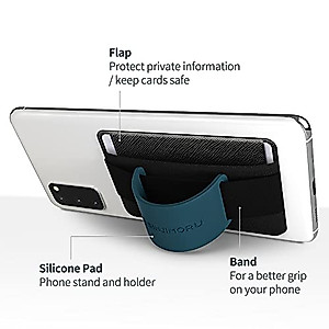 Sinjimoru Phone Grip Card Holder with Phone Stand, Secure Stick on Wallet for iPhone with Pop Out Stand for Table. Sinji Pouch B-Grip Black