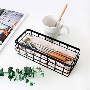 TIEYIPIN Small Metal Wire Storage Basket, Detachable Wood Base Storage Organizer Bin Basket for Kitchen Cabinets, Bathroom, Pantry, Garage, Laundry Room - Brown