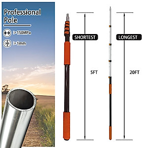 Telescopic Extension Pole, Reach to 26FT Extendable Pole Multi-Purpose 5-20FT Lightweight, Sturdy with Universal Twist-on Metal Tip Telescoping Pole for Dusting Painting Window Cleaning