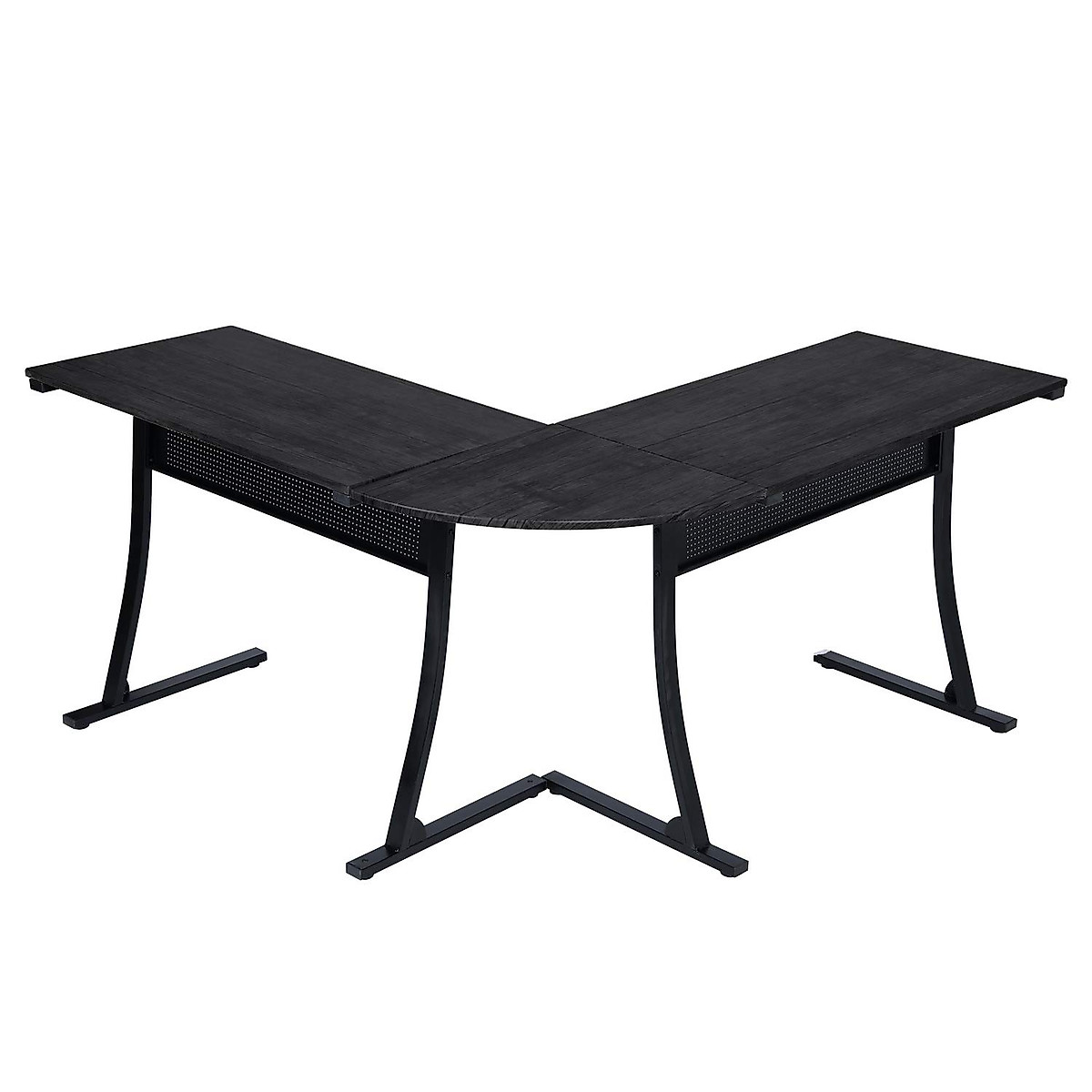 L-Shaped Computer Gaming Desk, 54.3'' Corner Writing Table Workstation Multipurpose Space-saving Study Laptop Table with Wide Desktop & Sturdy Metal Legs for Home Office Bedroom, Easy Assembly, Black