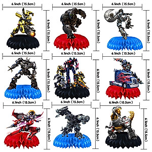 9PCS Cartoon Robot Honeycomb Centerpiece Birthday Party Supplies Theme Party Decorations for Kids Boys Table Topper Photo Props Room Decor