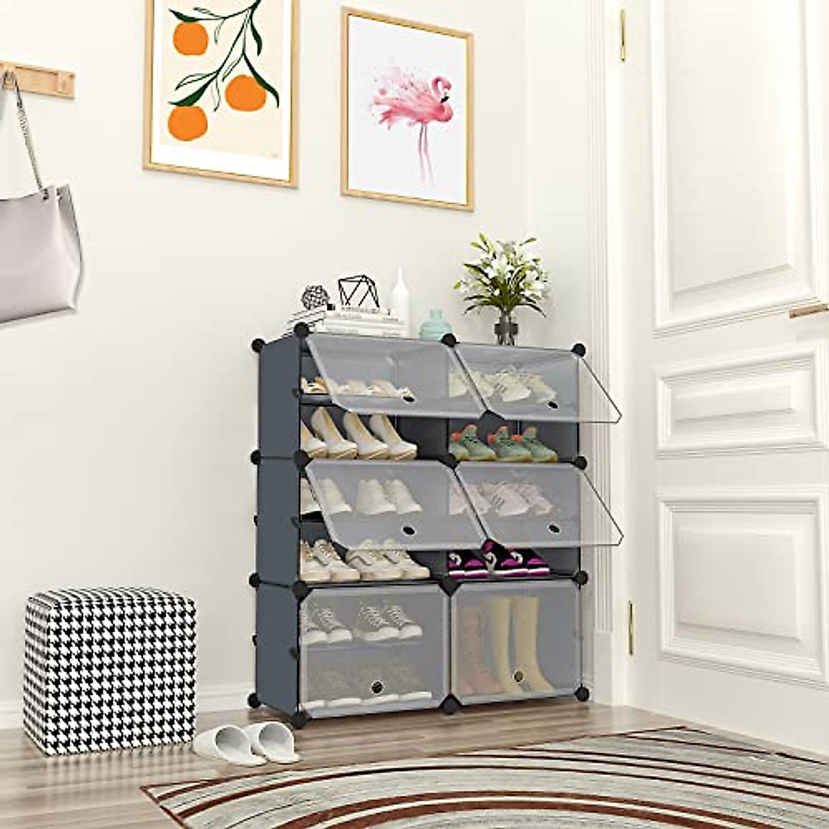 UNZIPE Shoe Rack Organizer, 48 Pairs Shoe Organizer for Closet, Stackable Covered Shoe Rack Shoes Shelves Shoe Storage Cabinet for Closet Entryway Bedroom Hallway, Premium Grey
