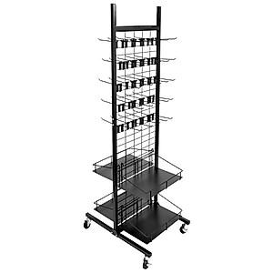 Brybelly Rolling Retail Display Merchandising Rack Store Fixture, 66" Tall x 28" Footprint, Includes 50 Peg Hooks and 4 Shelves
