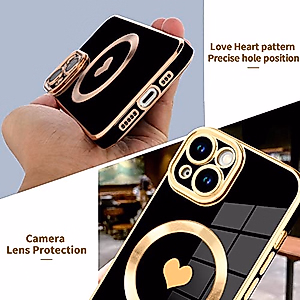 tharlet Magnetic for iPhone 14 Case Black [Compatible with Magsafe] Cute Love Luxury Plating Edge Bumper Case with Full Camera Lens Case for iPhone 14 Phone Case, Black (6.1")