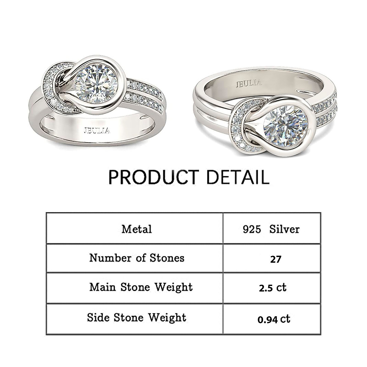 Jeulia Engagement Rings Sterling Silver Knot Round Cut Infinity Statement Promise Wedding Band unique halo crystal Anniversary Bridal Classic birthstones Ring Set With Gift Jewelry Box (white, 8)