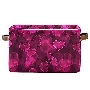 Foldable Storage Basket, Cube Organizer Bins Hot Pink Heart Cube Bag Dual Handles for Closet Shelf