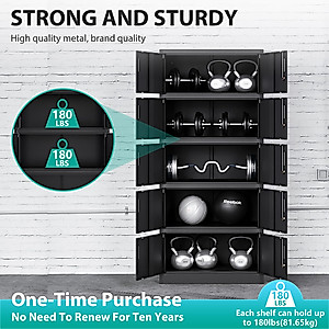 SISESOL Metal Garage Storage Cabinet with 10 Doors and 4 Shelves 71" Pantry Cabinet Utility Storage Cabinet Locking Steel Storage Cabinet Utility Locker Multifunctional Garage Storage((Black, 71")