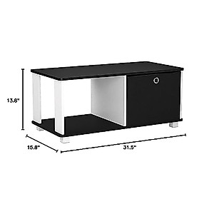 Furinno Coffee Table with Bin Drawer, Black & White