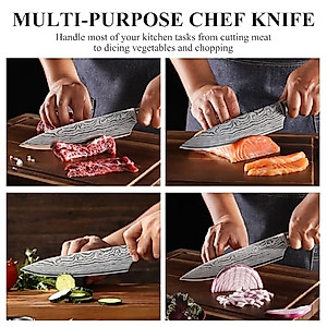 Sunnecko Chef Knife 8 inch,High Carbon Stainless Steel Kitchen Knife,Ultra Sharp Gyutou Cutting Knife with Sheath and Gift Box for Family & Restaurant