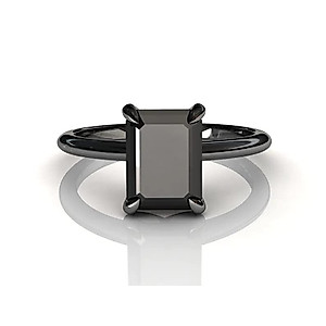 skyjewels Certified 3.50 Cts Emerald Cut Black Diamond Ring Silver In Prong Setting, Great Shine & Bling ! (Black Gold Finish)