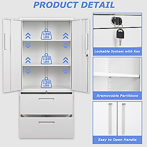 AFAIF Metal File Cabinets, Lateral Filing Cabinet with 2 Drawers,70" H File Cabinet for Home Office, Office Storage Cabinet with Adjustable Storage Shelves for Letter/Legal/A4 Size Files,White