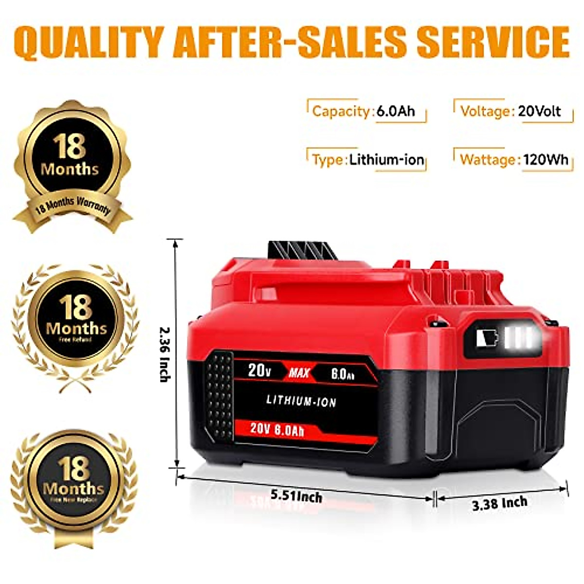 Upgraded DSANKE CMCB204 6000mAh 20V Lithium-ion Battery Replacement for Craftsman V20 Lithium Ion Battery CMCB204 CMCB204-2 CMCB202 CMCB202-2 CMCB201 Craftsman V20 Battery