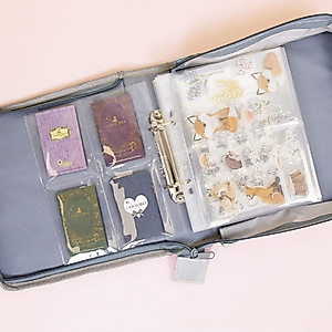 Craftelier - Stamp and Die Organiser | 2 D-Ring System for 6" x 8" Pouches | Size 25.5 x 25.5 x 7 cm (10" x 10" x 2.75") - Turquoise with Constellation Pattern