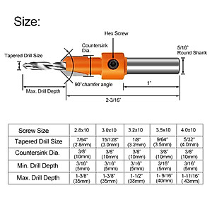 ASNOMY 10Pcs Wood Countersink Drill Bit Set, 5Pcs Countersink Drill Bit with 5Pcs Extra Pilot Drill bit, Tapered Drill Bits with 5/16" Round Shank, Counter Sinker Drill Bit Set for Woodworking