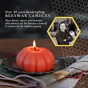 Big Dipper Wax Works Small Dark Orange Pumpkin Candle, 20-Hour Long Burn, Pure Beeswax Sculpted Candle, 3” x 2”, Fall Candle