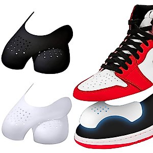 Qidie 2 Pairs Shoe Crease Protector Toe Box Anti-Wrinkle Sport Shoe Inserts Sneaker Crease Guard for Men & Women 4-12" (Men's 7-12, Black+White)