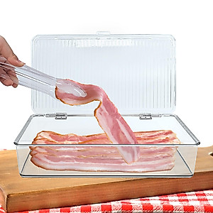 Wensdr Bacon Container with Serving Tong for refrigerator Cheese Storage Container with Lid Large Capacity Plastic Lunch Meat Container