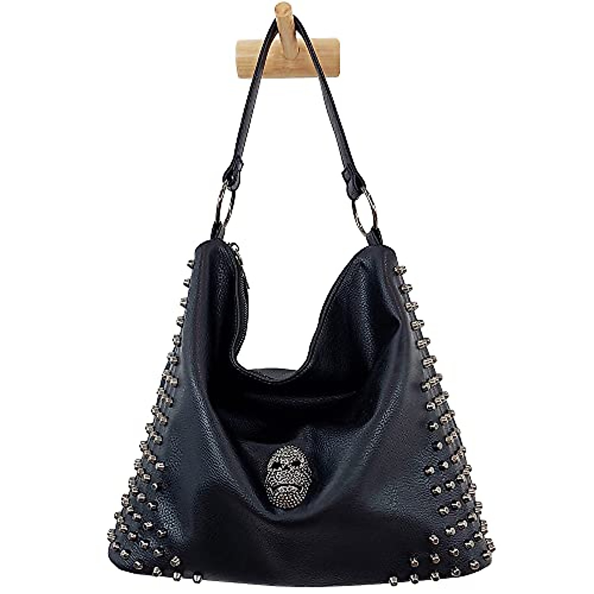 Downupdown Women Handbag PU Leather Shoulder Bag Skull Rivet Tote Bag Crossbody Bag with Long Shoulder Strap-Rivet