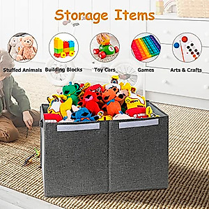 hibobi Large Toy Box with Double Flip-Top Lid, Collapsible Sturdy Toy Chest Storage Bins with Handles, Toy Storage Organizer for Kids Boys Girls Nursery,Playroom,Bedroom, 24.5"x13"x16", Gray