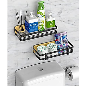 ROYAL CRAFT WOOD Shower Caddy Bathroom Shelf, Bathroom Storage Organizer, Shower Shelf with 2 Hooks, Water & Rust Resistant Iron Basket, Quick & Easy Adhesive Installation for Home & Bathroom Use
