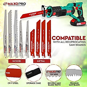 32-Pieces Reciprocating Saw Blades Set – Premium Quality Sawzall Blades for Metal and Woodcutting – Durable & Sharp Pruning Saw Blades with Organizer Pouch - by MaxoPro