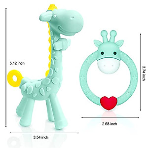 SHARE&CARE BPA Free Silicone Giraffe Baby Teether Toy with Storage Case, for 3 Months Above Infant Sore Gums Pain Relief and Baby Shower, Baby Teething Toys (Light Green)