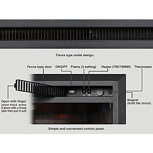 PuraFlame Western Electric Fireplace Insert with Fire Crackling Sound, Remote Control, 750/1500W, Black, 25 63/64 Inches Wide, 23 3/16 Inches High