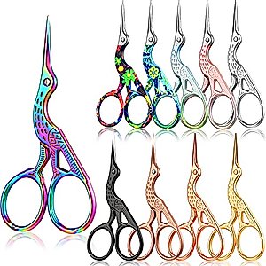 Embroidery Scissors Rainbow Stork Scissors Crane Scissors Stainless Steel Small Craft Scissors DIY Tools Dressmaker Shears for Embroidery Sewing(Multiple Color,10)