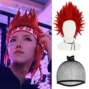 IMEYLE Red Spiky Wig Anger Wig Men Short Wig for Anime Cosplay Red Wig for Men Peluca Roja Short Wavy Wig Synthetic Anime Cosplay Wig for Halloween Costume Party+ Wig Cap