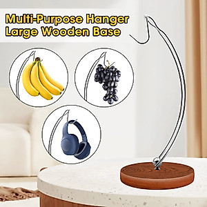 HOMKULA Banana Holder Stand - Farmhouse Banana Hook Hanger, Banana Tree Holder, Banana Rack for Kitchen Counter, Stainless Steel&Wooden Base (Silver V1)