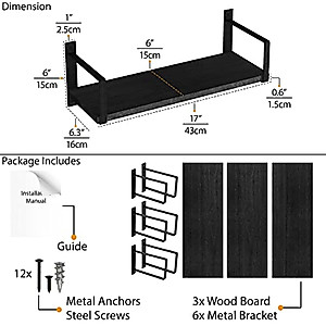 Wallniture Toledo Floating Shelves for Living Room Wall Shelves Dinning Room, Office & Kitchen Organization Bedrom Wall Decor Black Bookshelf Set of 3