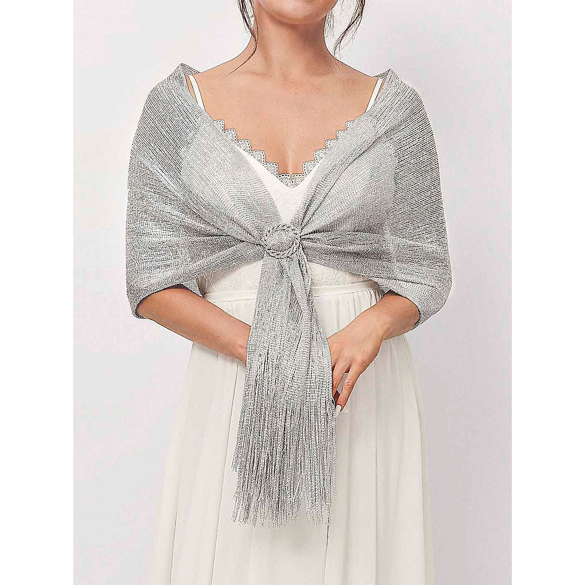 EASEDAILY Women's Shawls and Wraps for Evening Dresses Sparkling Wedding Scarf Fringe Bridal Capelet for Bride and Bridesmaid