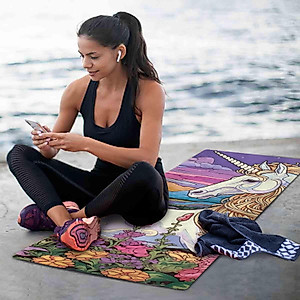 GOODOLD Unicorn Yoga Mat, 71 x 26 Inch Non-slip Yoga Mats Folding Travel Exercise Mat Indoor Outdoor Gym Pilates with Storage Bag for Women Men