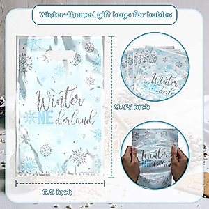 100Pcs Winter Gift Bags-Winter Onederland Baby Shower Decorations Snowflake Plastic Bags Winter Frozen Party Favor Winter Onederland 1st Birthday Bags(Winter Blue)
