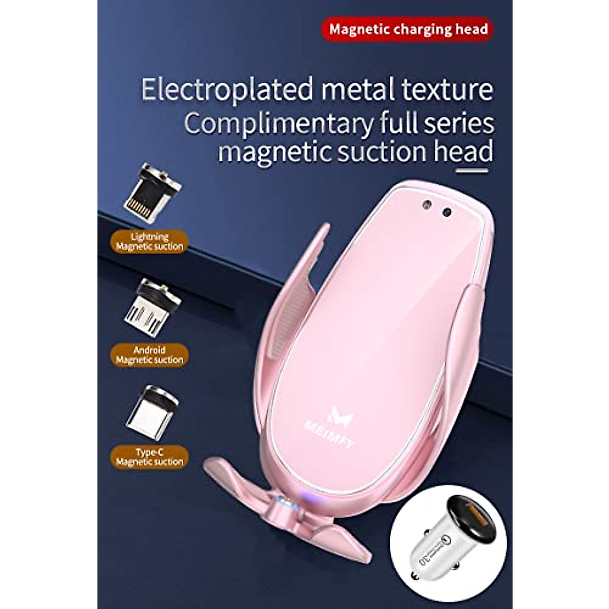 MEIMFY Wireless Car Charger Mount,Auto Clamping Air Vent Phone Holder for Car,New Upgraded Model,15W Qi Fast Charging/Magnetic DC Charging for All Mobile Phones,iPhone,Samsung,Pixel