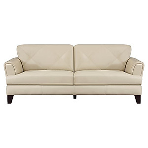 Lexicon Thierry 19" Modern Plywood and Leather Sofa in Cream Finish
