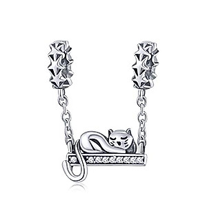 925 Sterling Silver Charms Love Animal Charm Beads for Pandora Unicorn Charms Bracelets Spaced Beads Bracelets for Women Charm Bracelets (Lovely Cat Charms)