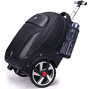 PINKSHE'S AOKING 18/20 Inch Large Wheeled Water Resistant Travel School Business Rolling Wheeled Backpack with Laptop (20inch, Black)