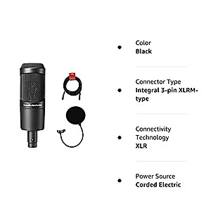 Audio-Technica AT2035 Cardioid Condenser Microphone Bundle with Pop Filter with 2 Layered Mesh and 10-foot XLR Cable
