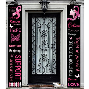 Breast Cancer Awareness Porch Sign-Hope Love Cure Party Supplies Pink Ribbon Door Banner Women October Breast Cancer Month Decorations for Home