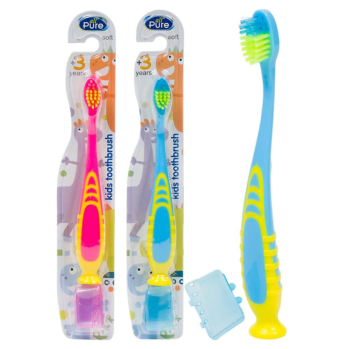ALL PURE 6 Pack Kids Toothbrush Suction Cup Stand Soft Bristles Toddler Clean Oral Care