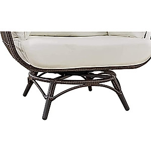 Sunjoy Cuddle Wicker Swivel Lounge, Oversized Indoor Outdoor Egg Chair with 4 Cushions for Patio, Backyard, Living Room, Brown