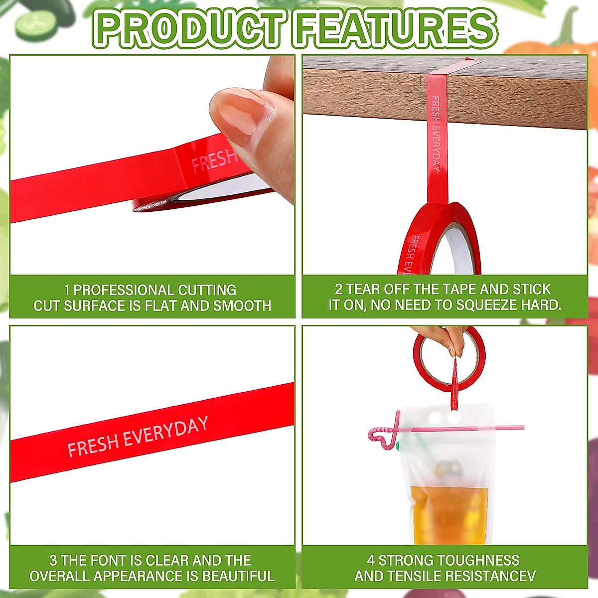 12 Packs Bag Tape Sealer, 3/8 Inch Poly Bag Sealer Tape, Plastic Tape Bag Sealer for Bags Package Vegetables Meat Cake Icing Packaging and Sealing (Red, 66yd)