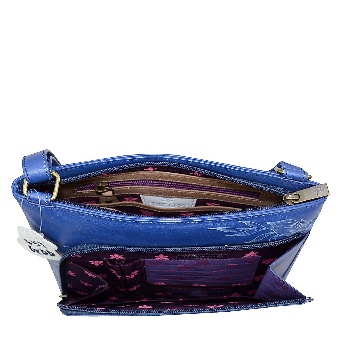 Anuschka Women's Original Hand-Painted Leather Crossbody with Front Zip Organizer & RFID Card Protection, Garden of Delights